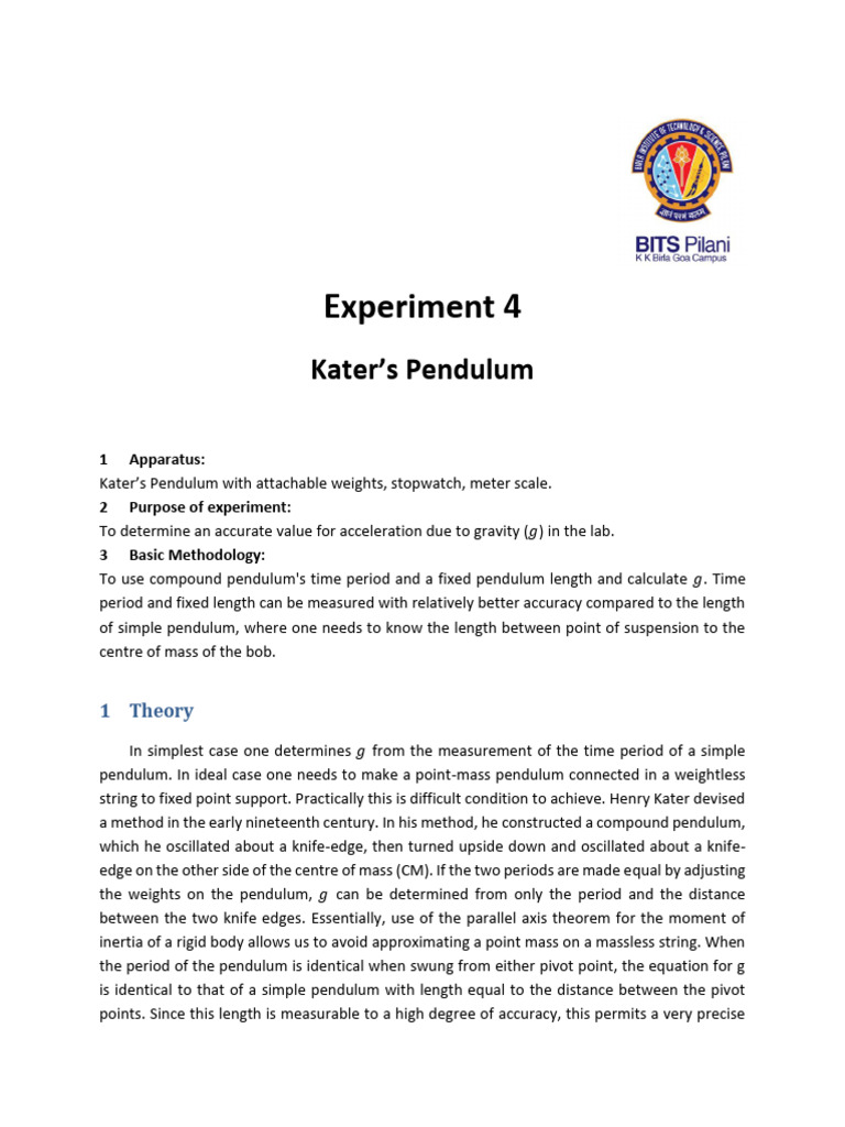 Exp04 - Katers Pendulum | PDF | Pendulum | Physical Quantities