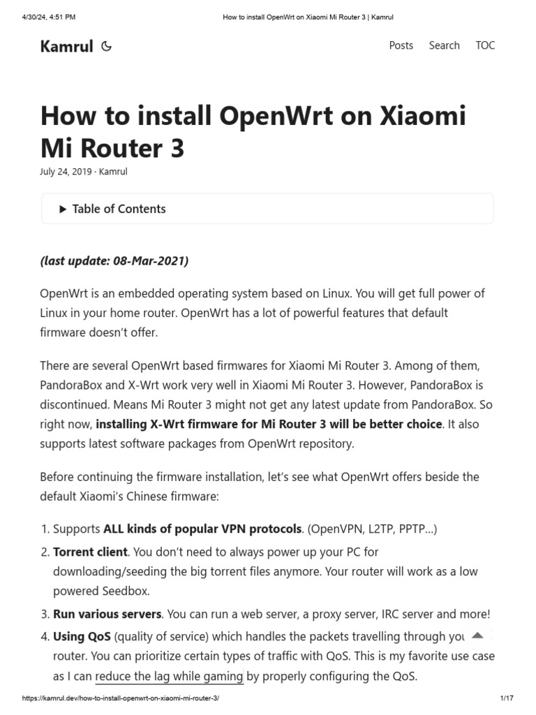 How to install OpenWrt on Xiaomi Mi Router 3 _ Kamrul | PDF | Computer Engineering | Computer ...