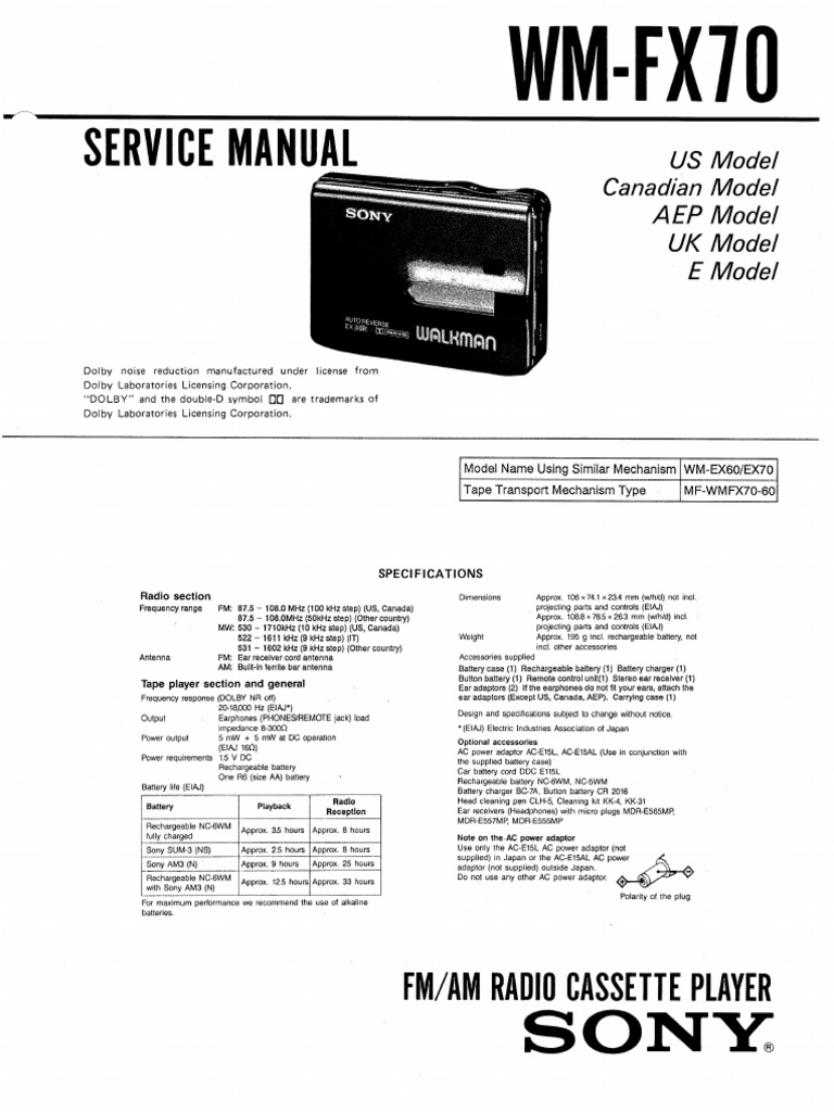 Sony WM-FX70 - Service Manual | PDF