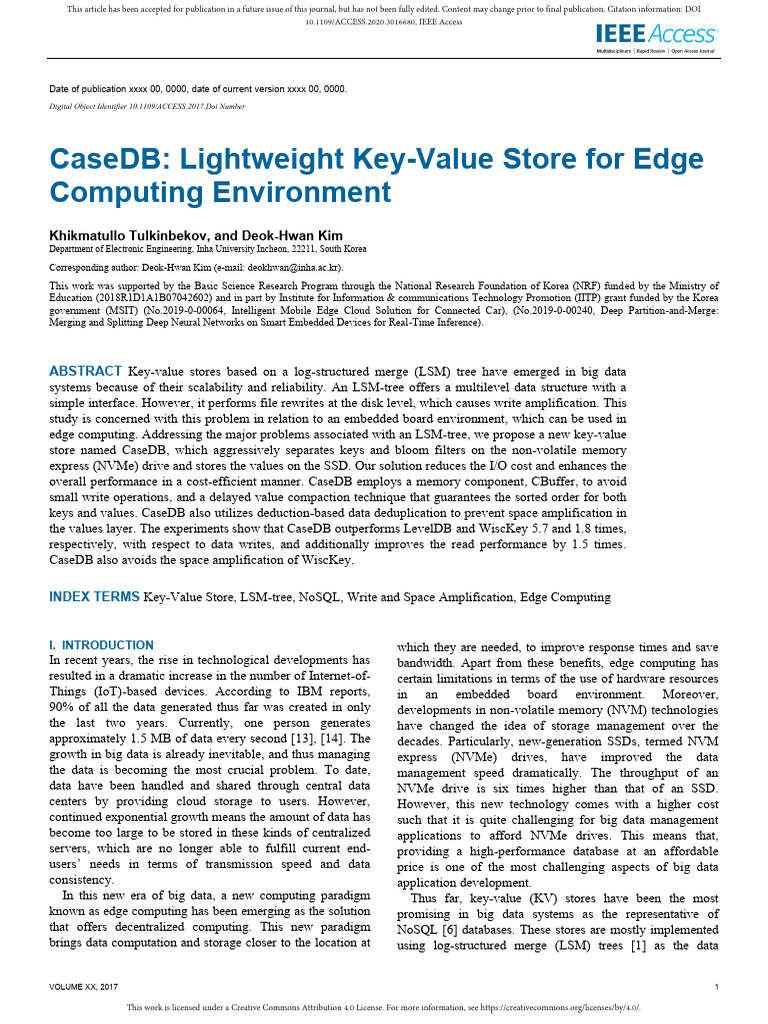 CaseDB: Efficient Key-Value Store for Edge | PDF | Solid State Drive | Computer Data Storage