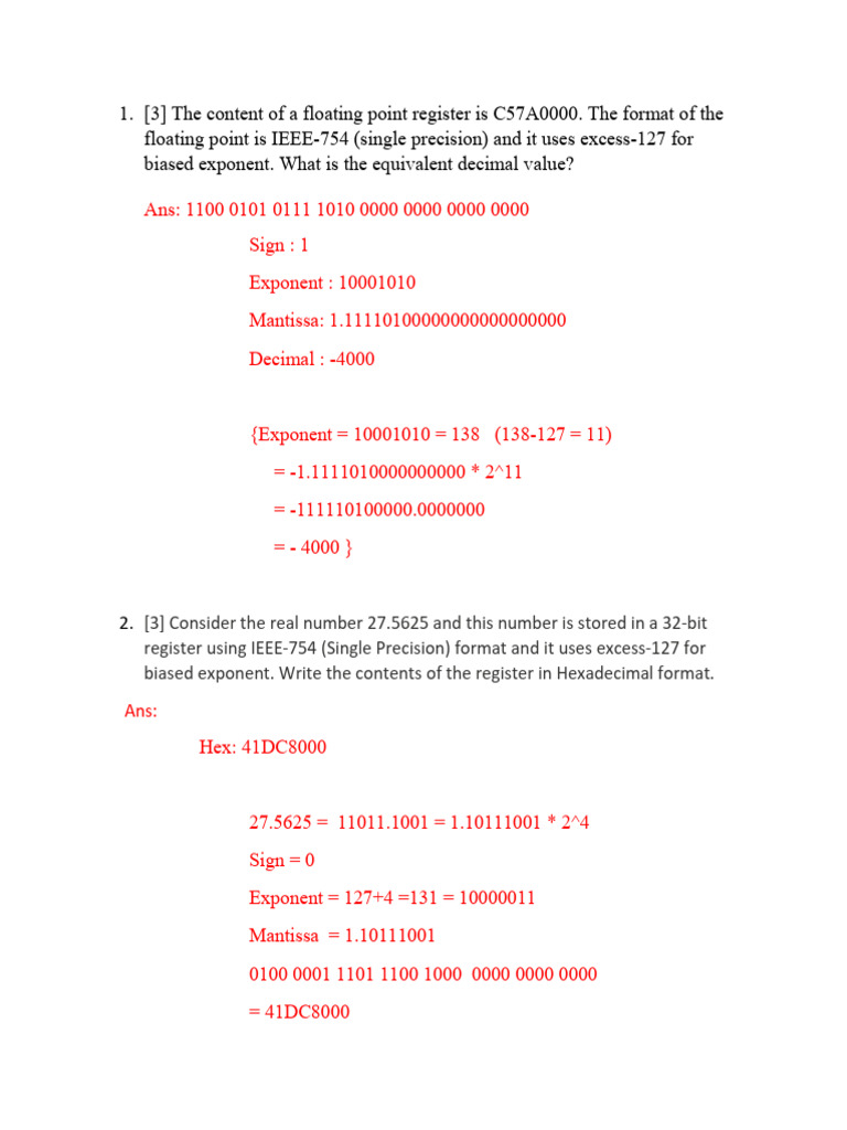 IEEE-754 Floating Point and Memory Calculations | PDF | Office Equipment | Computer Architecture