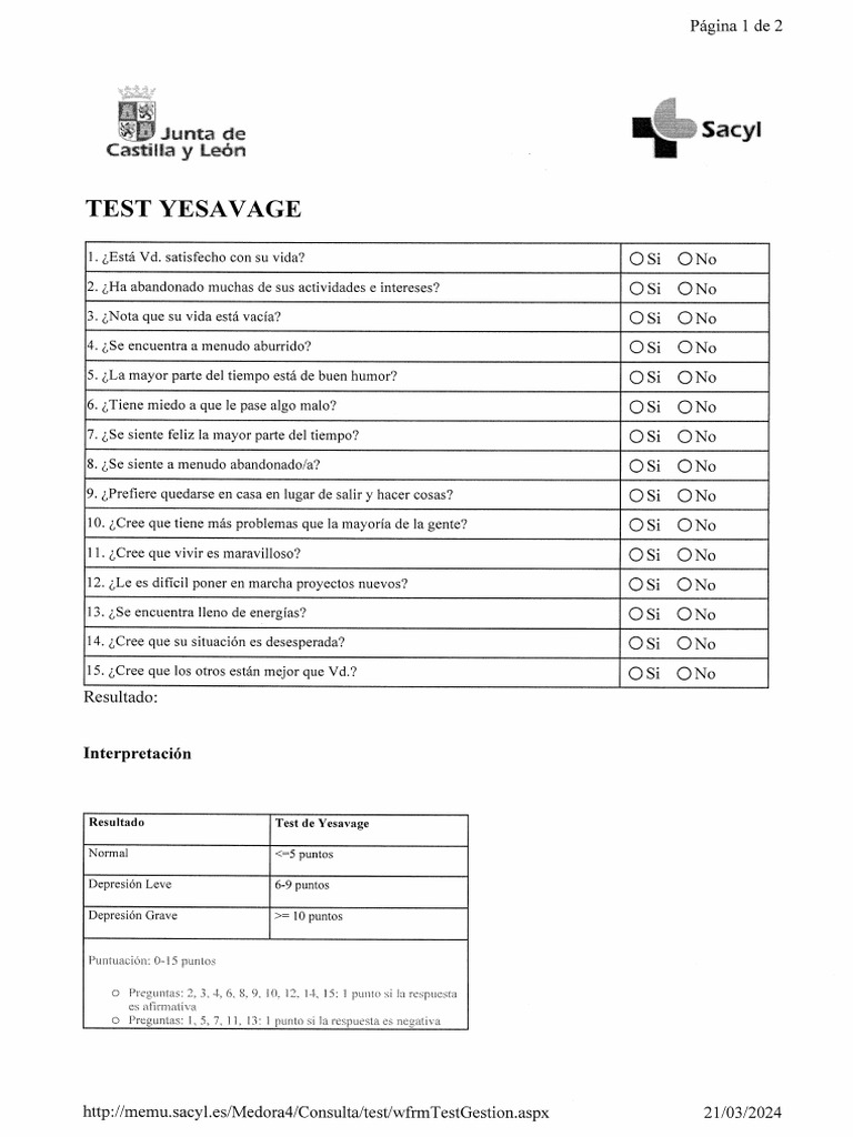 Test Yesavage | PDF