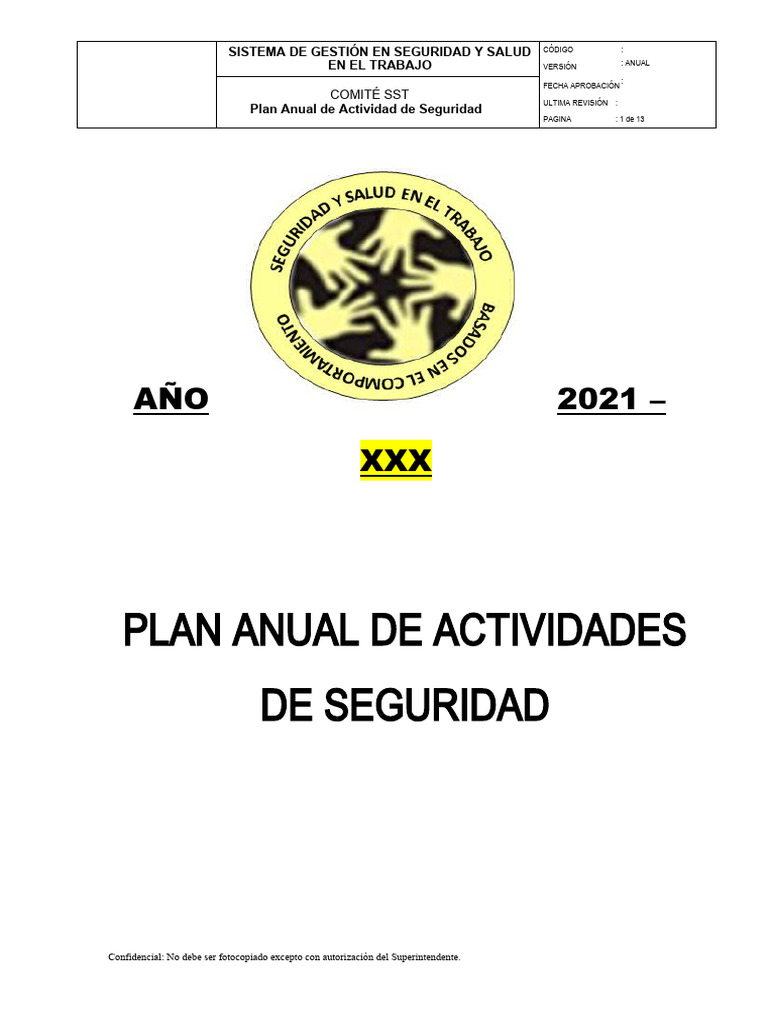PAAS 2021 Plan Anual de Seguridad y Salud | PDF | Seguridad y salud ocupacional | Valores