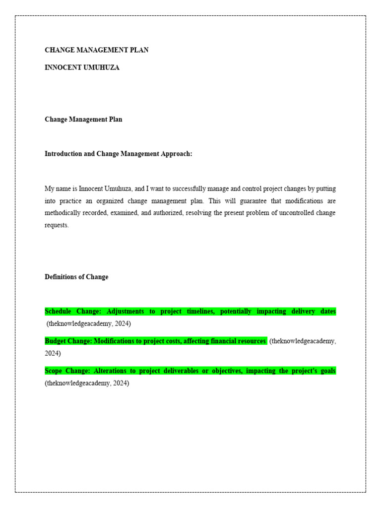 Innocent Change M Plan 30168 | PDF | Change Management | Goal