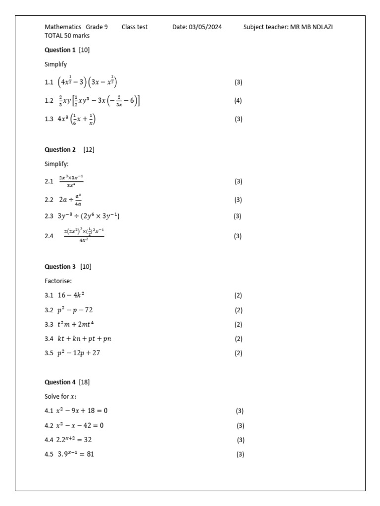Maths g9 - 100427 - 100718 | PDF