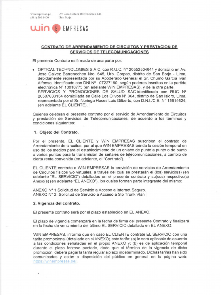 CONTRATO WIN EMPRESAS0363 Backup Cloud | PDF | Tecnologías de la información | Informática