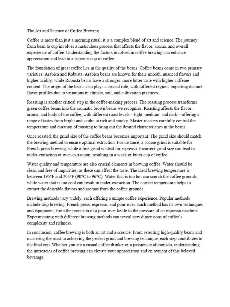 The Art and Science of Coffee Brewing | PDF | Coffee | Drink