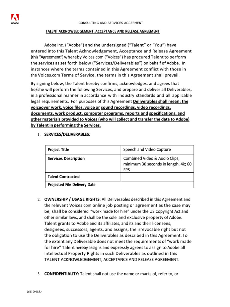 Simplified Talent Agreement | PDF