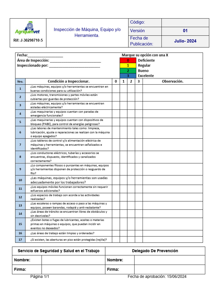 Formato de Inspeccion Maquinas, Equipos y Herramientas | PDF