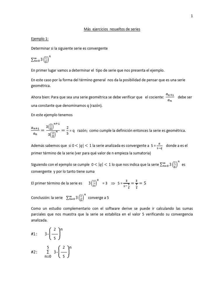 Ejercicios Resueltos de Serie CALCULO | PDF | Series (Matemáticas ...