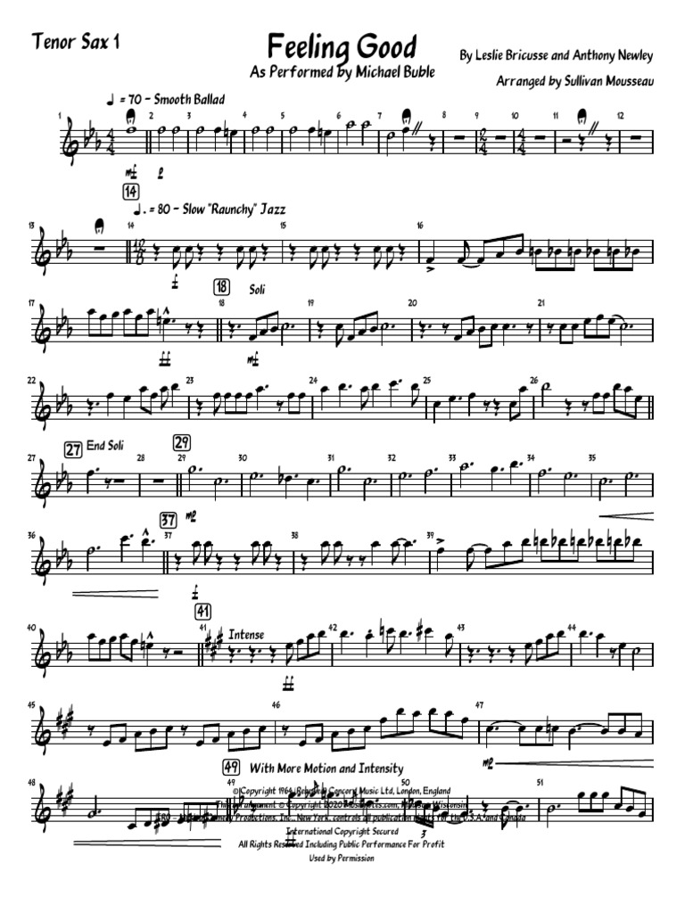Feeling Good: Tenor Sax 1 | PDF | Intellectual Property Law | Civil Law ...