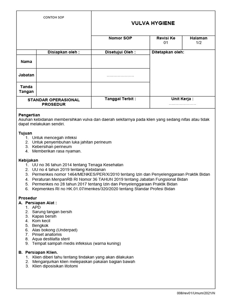 Contoh Sop Vulva Hygiene | PDF