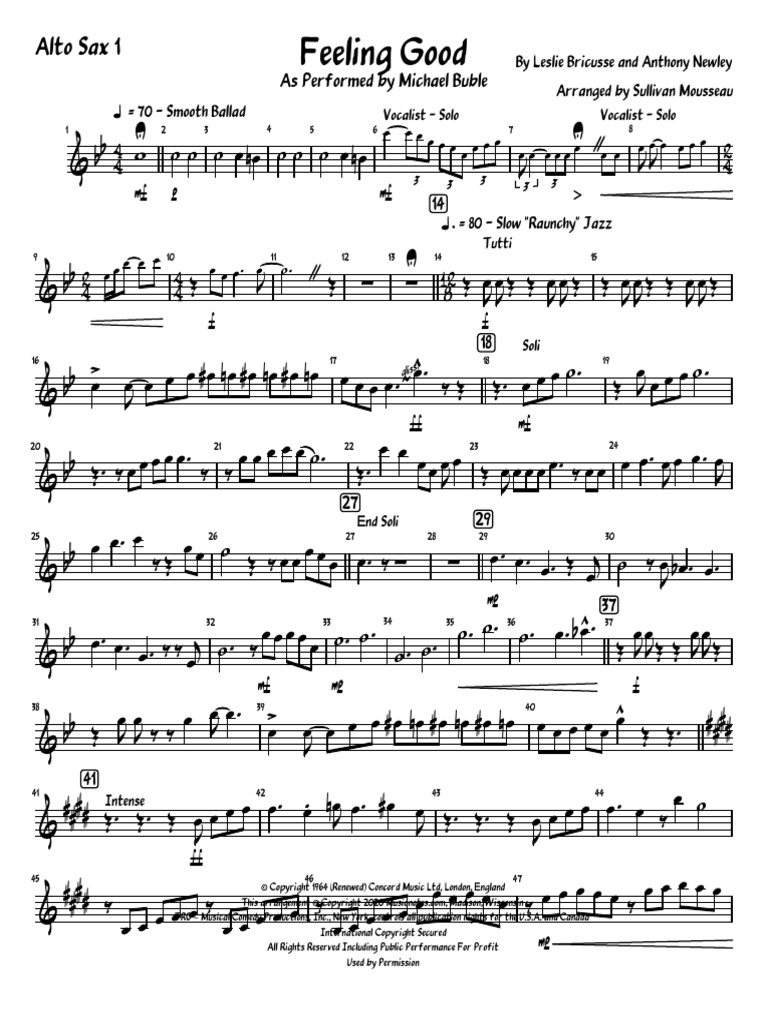 Feeling Good: Alto Sax 1 | PDF | Intellectual Property Law | Monopoly ...