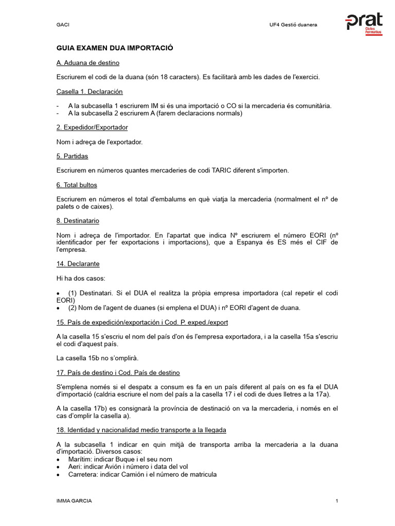 Guia Examen DUA Import | PDF