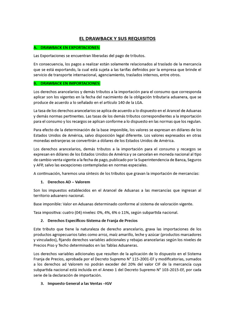 .El Drawback y Sus Requisitos | PDF | Arancel | aduana