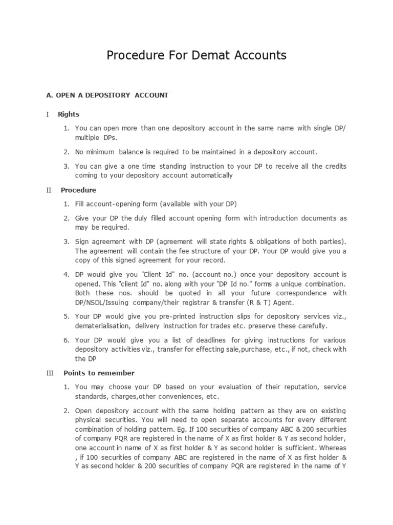 Procedure Dor Demat Acc Opening BY THE HUSTLERS | PDF | Clearing ...