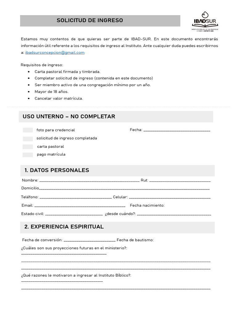 2023 Solicitud Ingreso Ibad | PDF