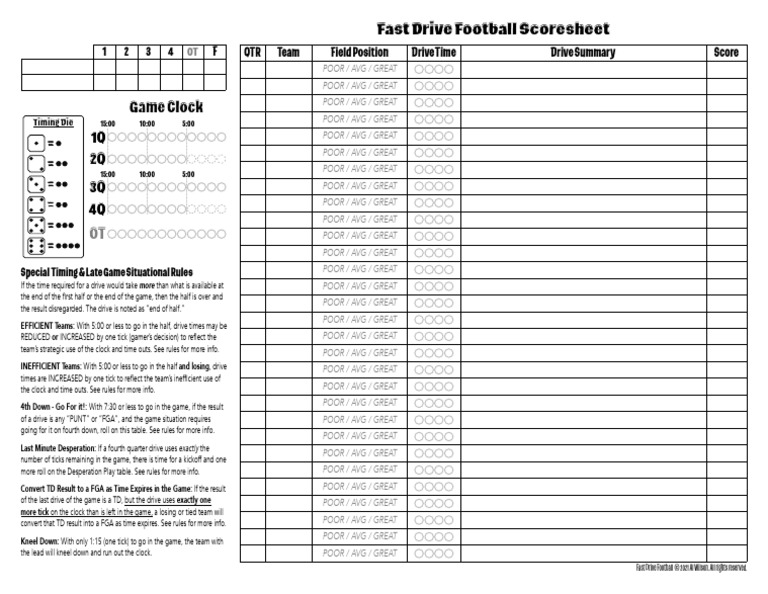 Fast Drive Football - Pro Scoresheet | PDF | Team Sports | American ...