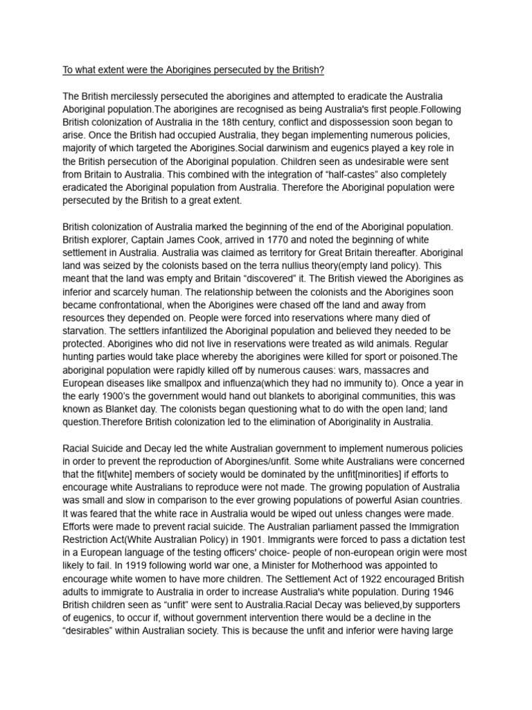 History Essay-3 | PDF | Australia | Eugenics