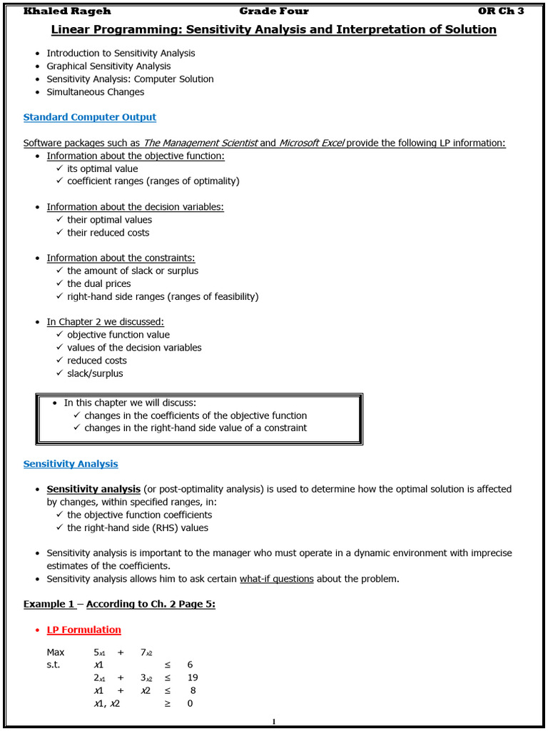 CH 3 Class 1 OR 4 2024 | PDF | Mathematical Optimization | Sensitivity Analysis