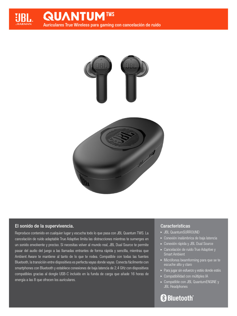 JBL Quantum TWS - Spec Sheet - ES | PDF | Bluetooth | Micrófono