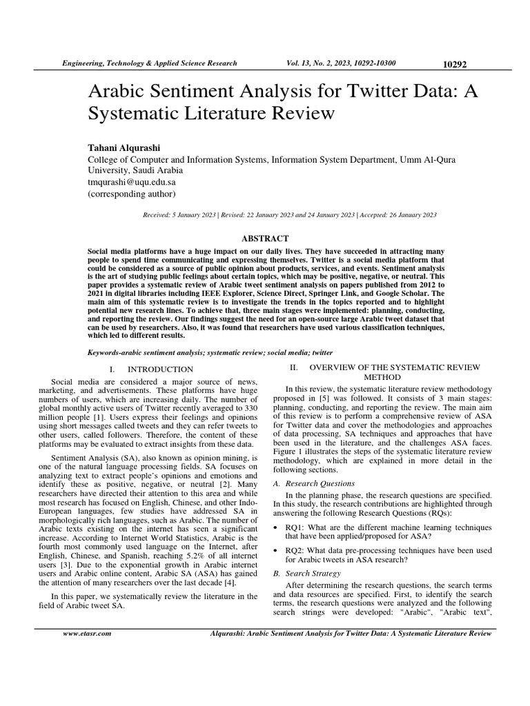 Arabic Sentiment Analysis For Twitter Data A Systematic Literature ... Arabic Sentiment Analysis For Twitter Data A Systematic Literature ...