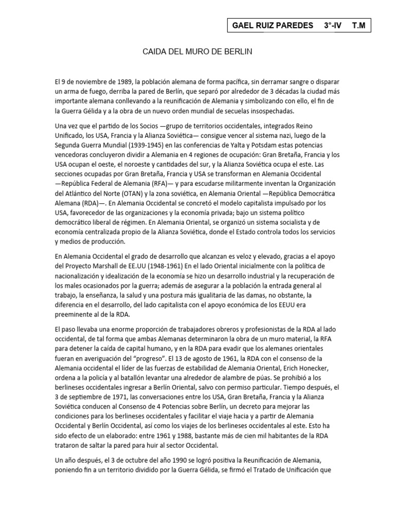 Caida Del Muro de Berlin | PDF | Alemania del Este | Alemania occidental