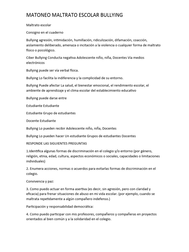 Maltrato Escolar Matoneo o Bullying | Descargar gratis PDF | Abuso ...