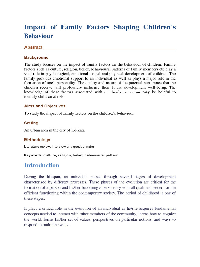 family factors shaping children's behaviour | Download Free PDF ...