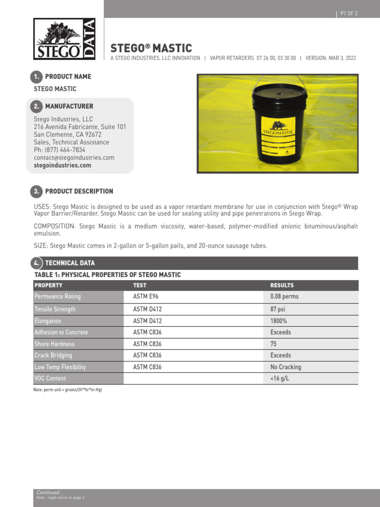 Stego Mastic Data Sheet | PDF | Building Engineering | Materials