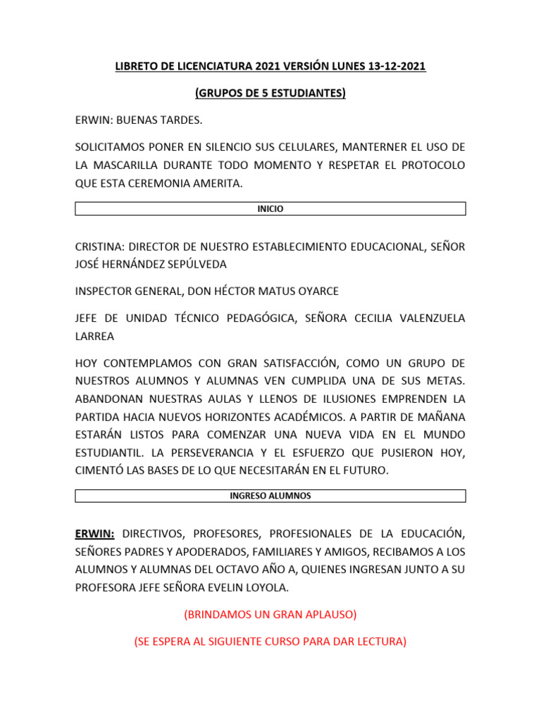 Libreto Licenciatura 8°basivo Versión 13-12-2021 | PDF | Escuelas ...