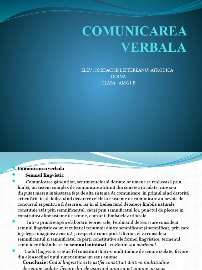 Comunicarea Verbala Referat | PDF
