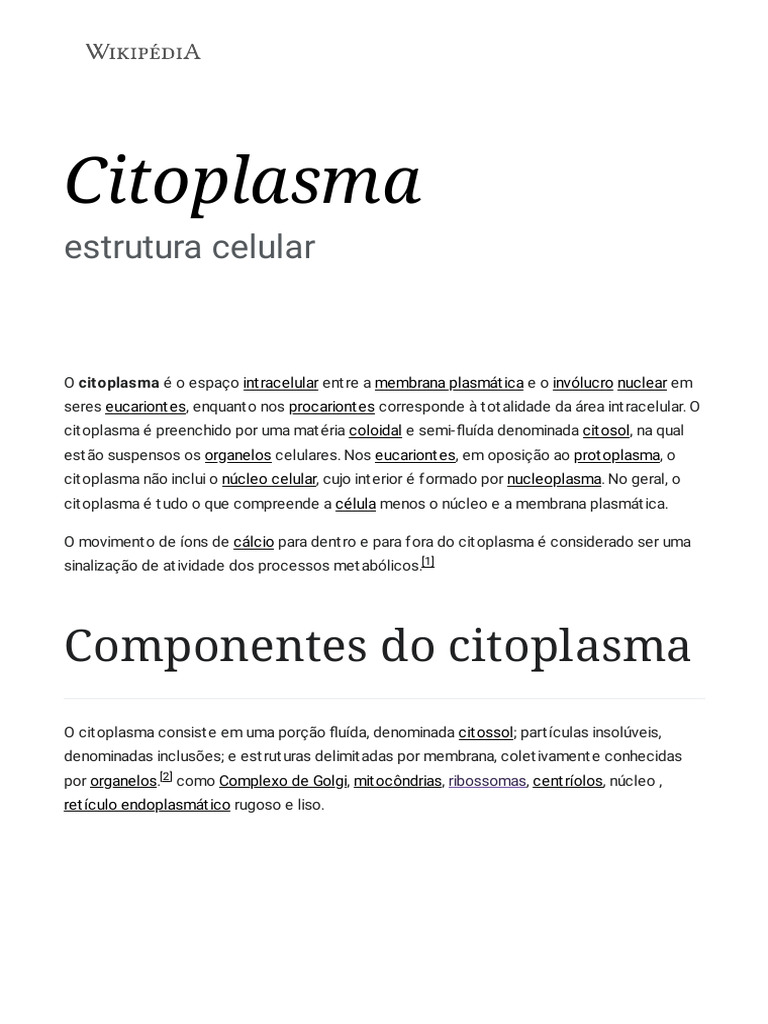 Citoplasma - Wikipédia, A Enciclopédia Livre | PDF | Citoplasma ...