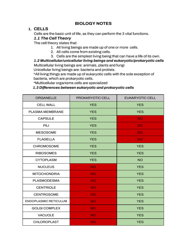 Biology Notes Unit 1 | PDF | Cell (Biology) | Mitosis