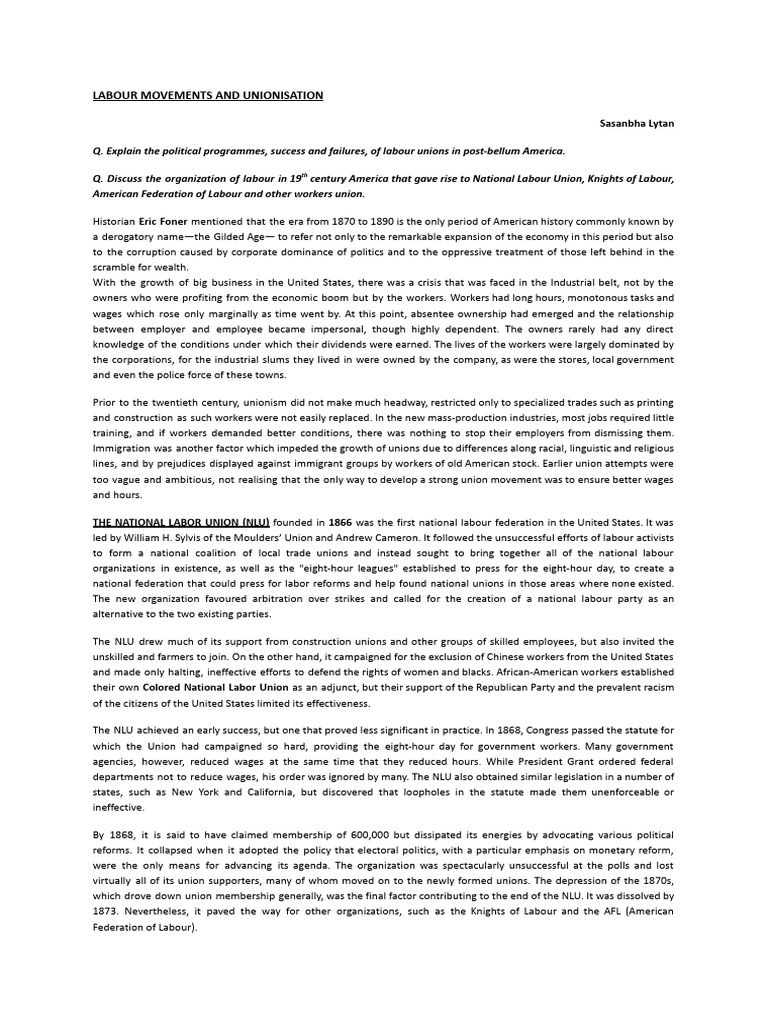 LABOUR MOVEMENTS AND UNIONISATION | PDF | Trade Union | Labor