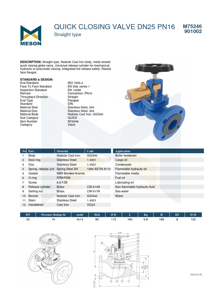 Meson 901002 Valv Cierre Rapido FundNodularCast | PDF | Valve | Mechanical Engineering