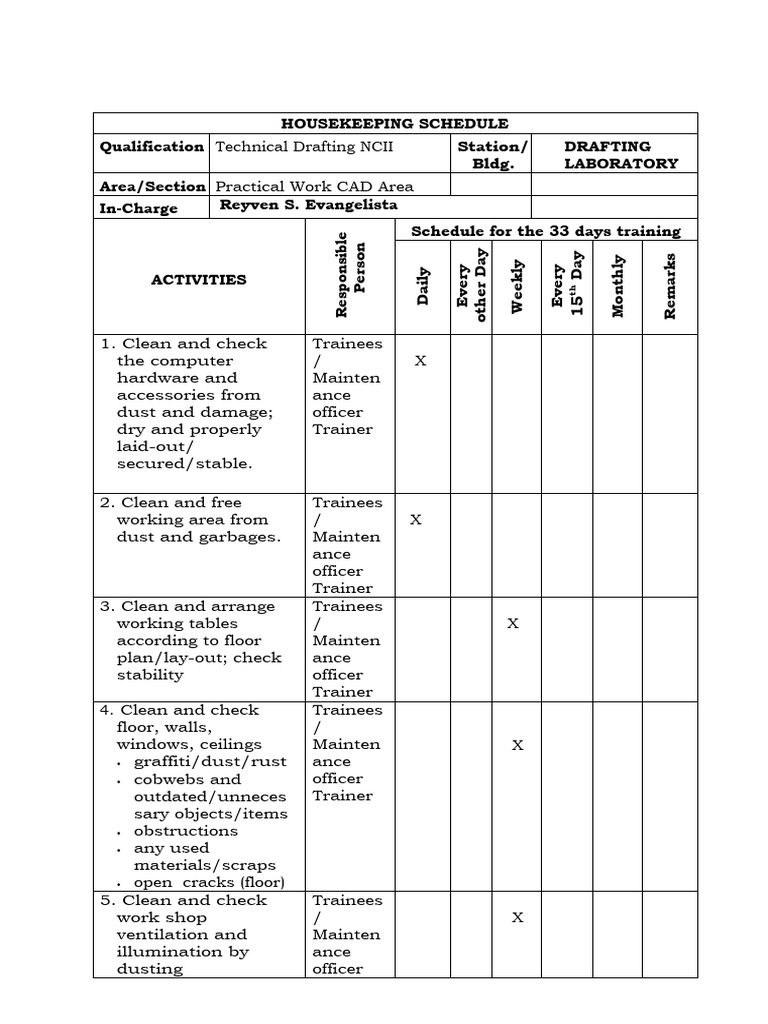 5 Housekeeping Schedule | PDF
