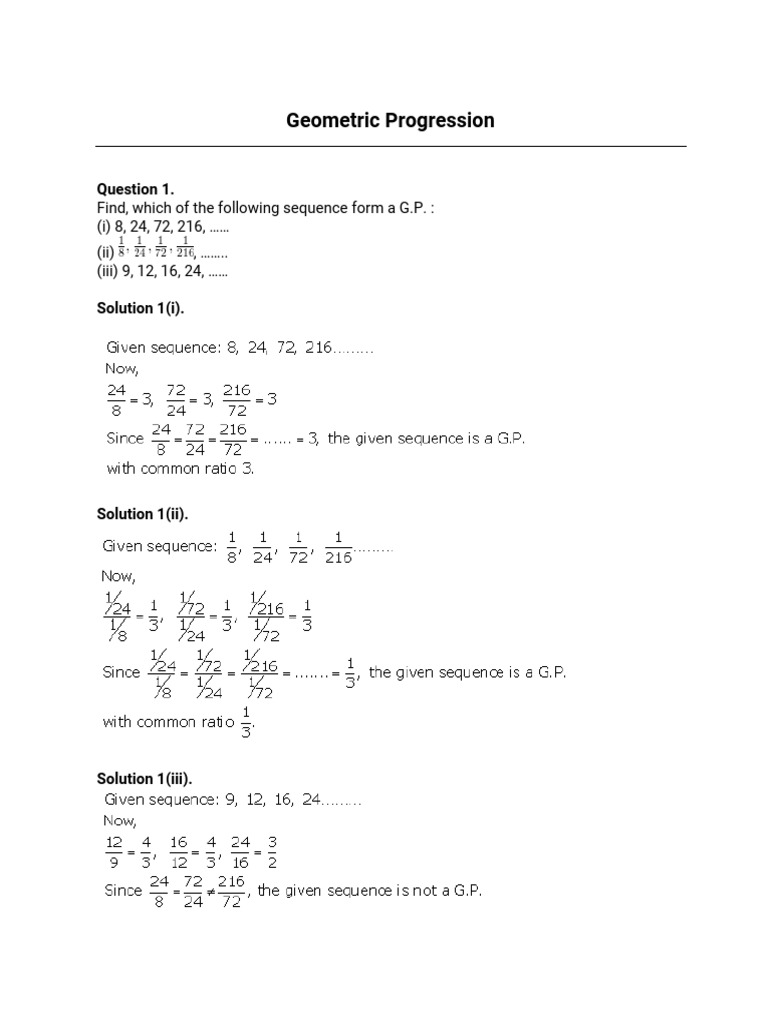 Selina Concise Maths Solutions Class 10 Chapter 11 Geometric Progression | PDF | Mathematics ...