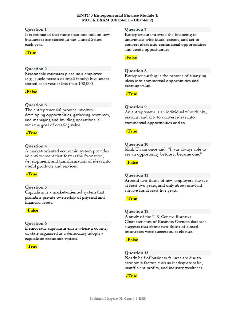 Entrepreneurial Finance Mock Exam Guide | PDF | Venture Capital ...