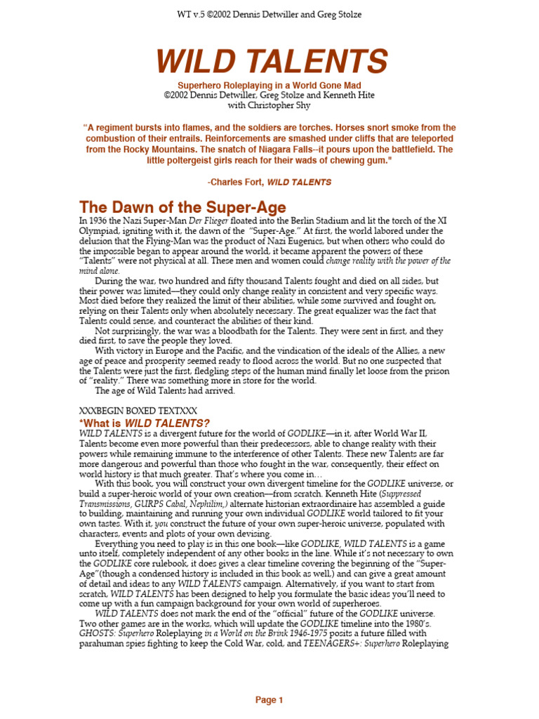 Wild Talents Corebook | PDF | Dice