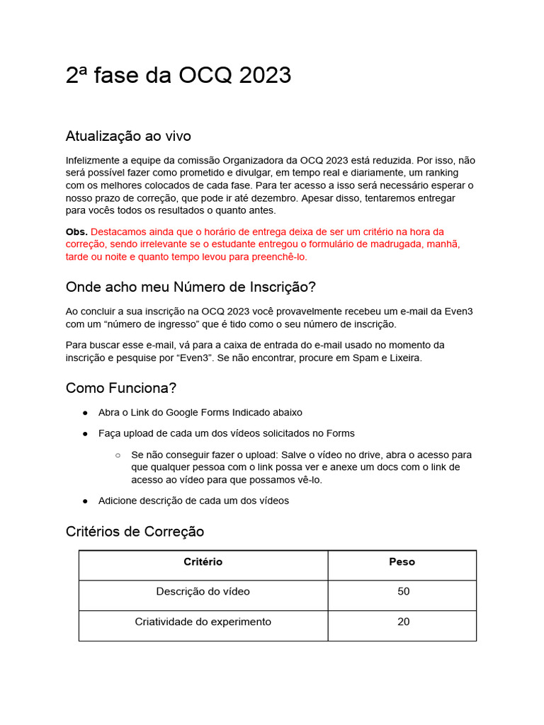 2 Fase Da OCQ 2023 | PDF | Química | Reações químicas