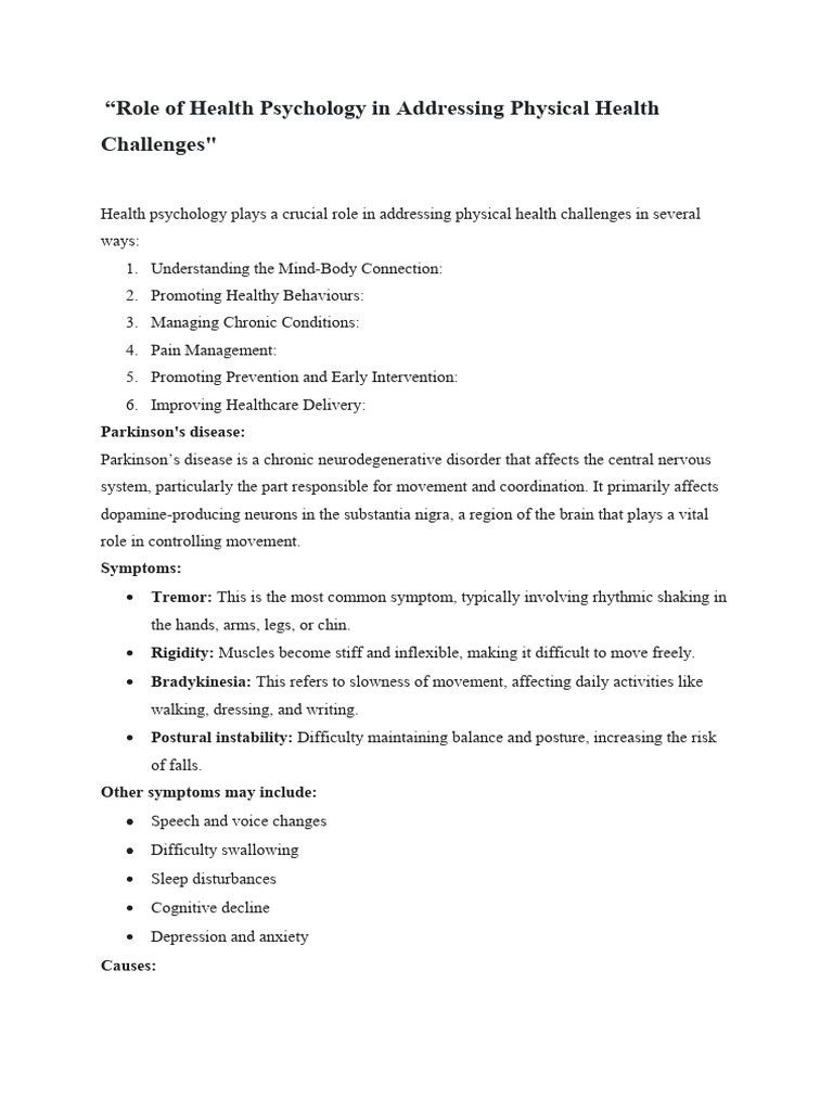Role of Health Psychology in Addressing Physical Health Challenges ...