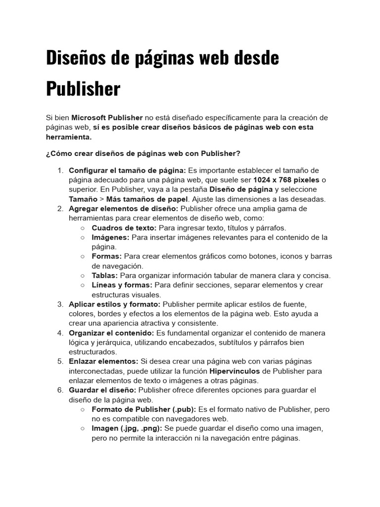Diseños de Páginas Web Desde Publisher | PDF | HTML | Diseño web