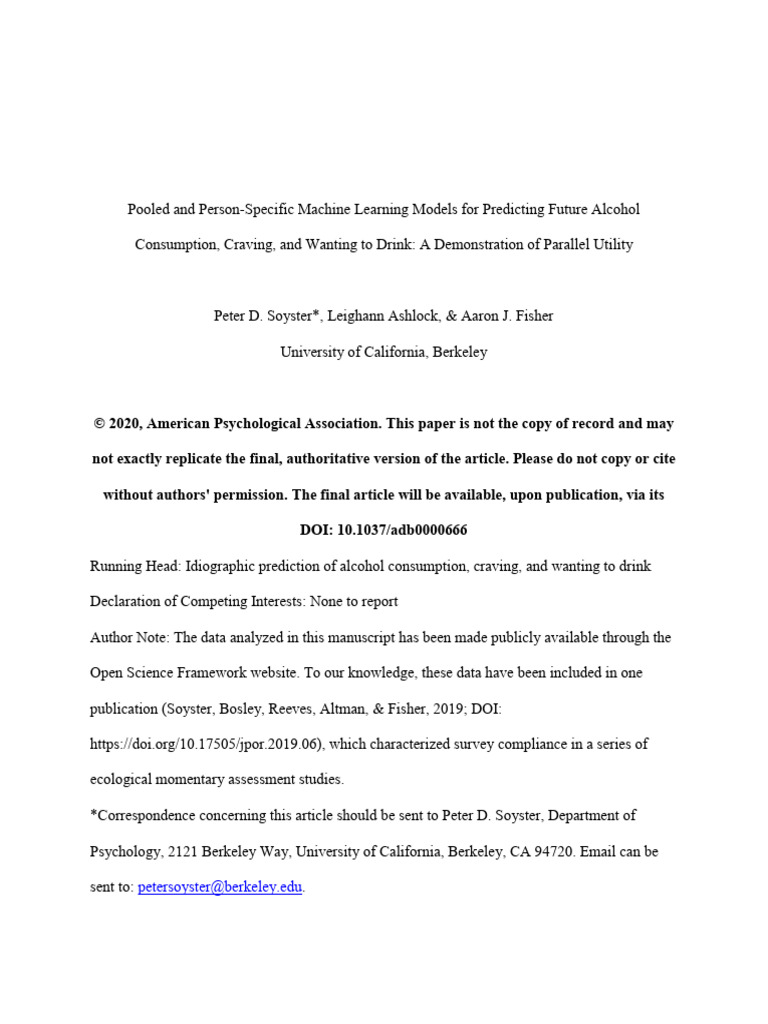 Soyster, Ashlock, and Fisher (2021, Preprint) | PDF | Prediction ...