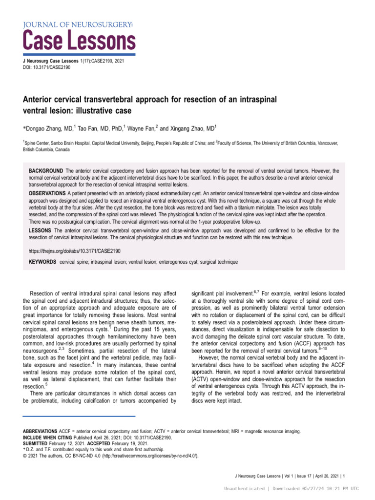 J Neurosurg Case Lessons Article CASE2190 | PDF | Vertebral Column ...