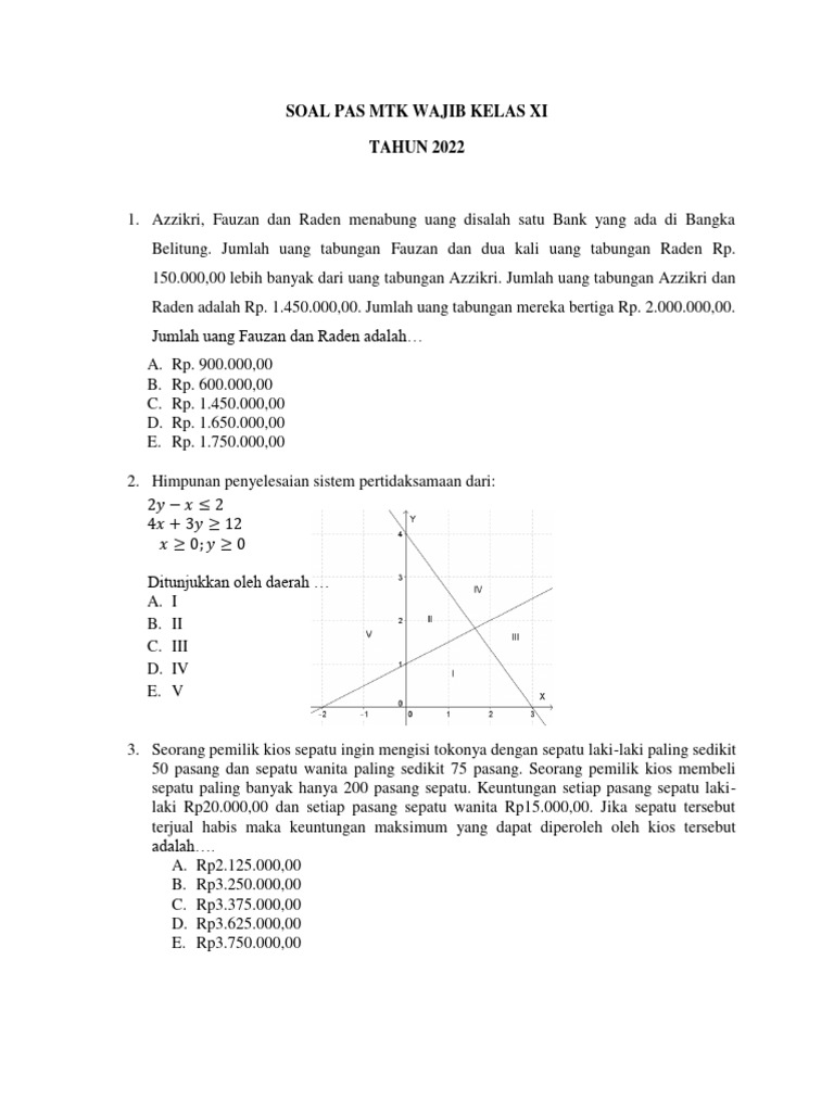 Kisi-Kisi Pas MTK Wajib Kelas Xi | PDF