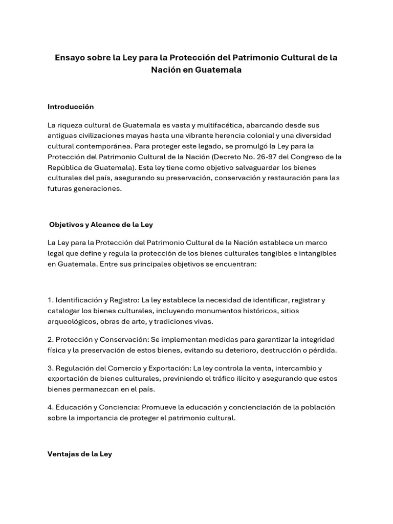 Ensayo sobre la Ley para la Protección del Patrimonio Cultural de la Nación en Guatemala | PDF ...