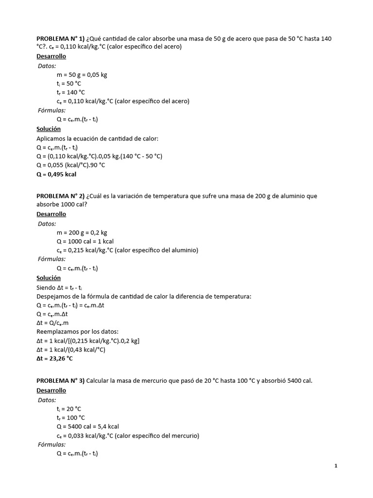 Problemas Resueltos de Termodinamica | PDF | Caloría | Calor