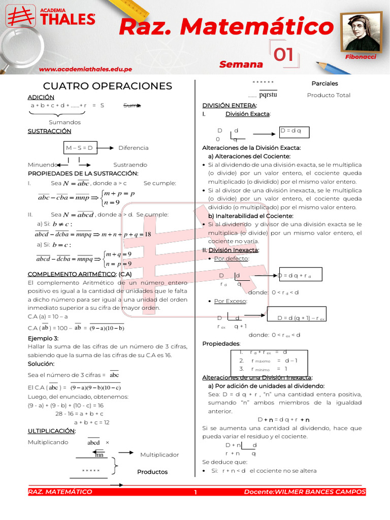 Raz. Matemático - Tema #01 | PDF | División (Matemáticas) | Sustracción