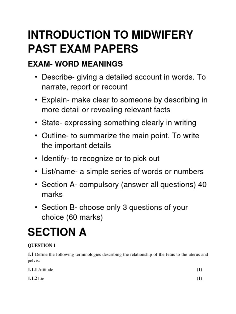INTRODUCTION TO MIDWIFERY PAST EXAM PAPERS | PDF | Fetus | Pelvis
